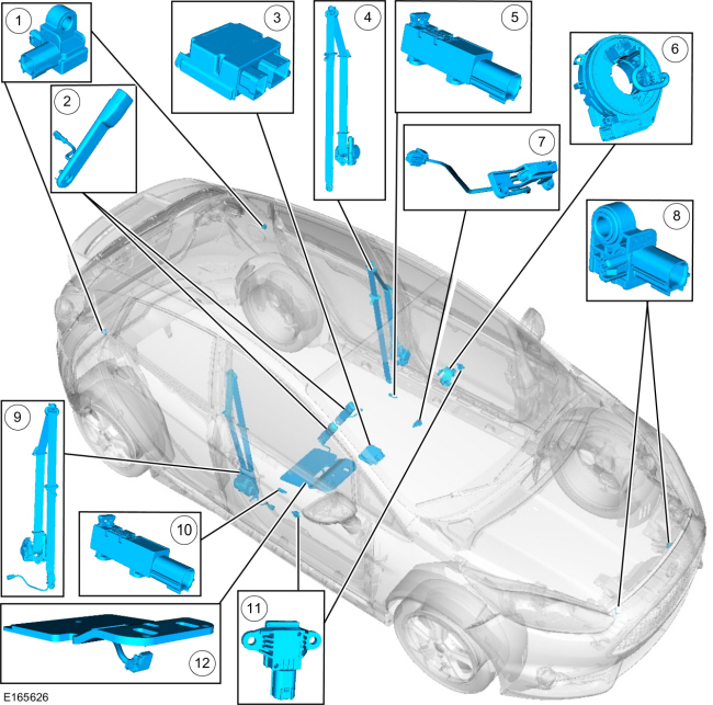 Ford Fiesta - Airbag and Seatbelt Pretensioner Supplemental Restraint System (SRS) - Component ...